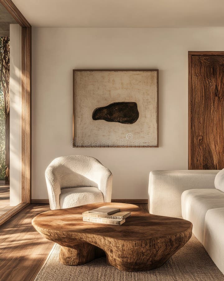 In a Scandinavian Design Living Room, Terra Cotta Rustic Armchairs and ...