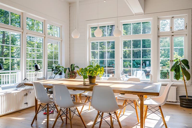 Scandinavian Dining Room Design with Natural Light and Large Side ...