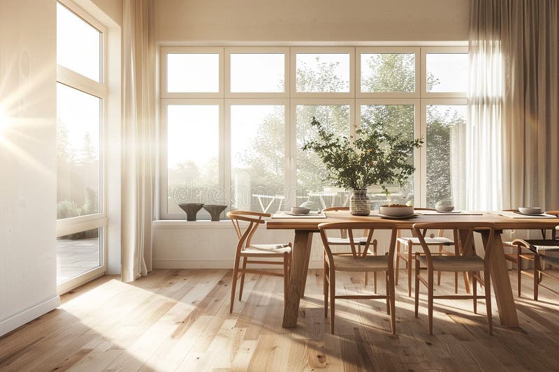 Scandinavian Dining Room Design with Natural Light and Large Side ...