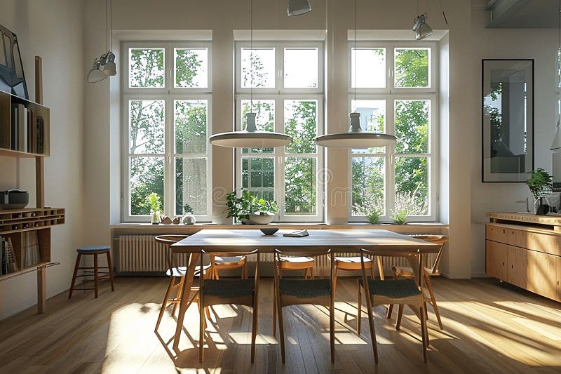 Scandinavian Dining Room Design with Natural Light and Large Side ...
