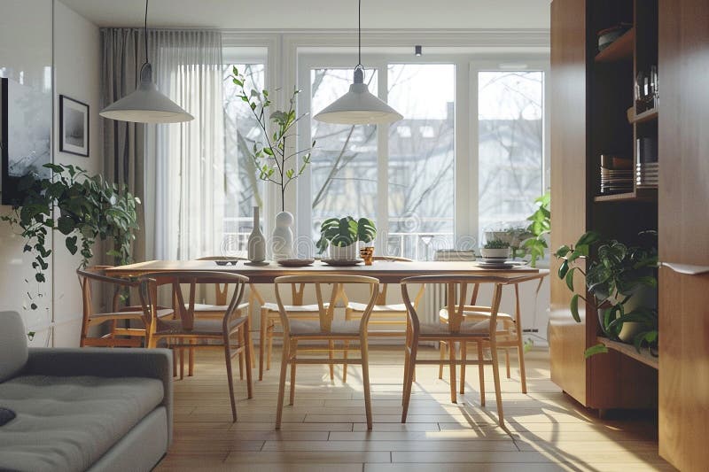 Scandinavian Dining Room Design with Natural Light and Large Side ...
