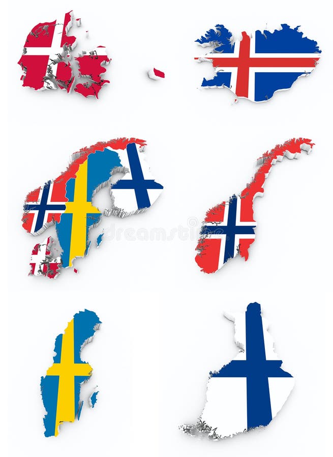 Scandinavian Flags on 3d Map Stock Illustration - Illustration of ...