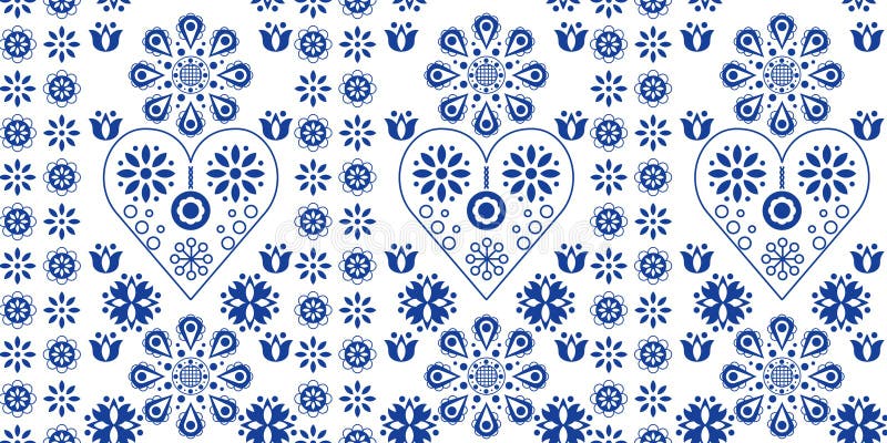 Scandinavian Folk Pattern. Floral Pattern in Navy Blue Stock Vector ...