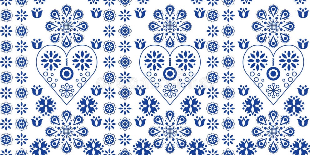 Scandinavian Folk Pattern. Floral Pattern in Navy Blue Stock Vector ...