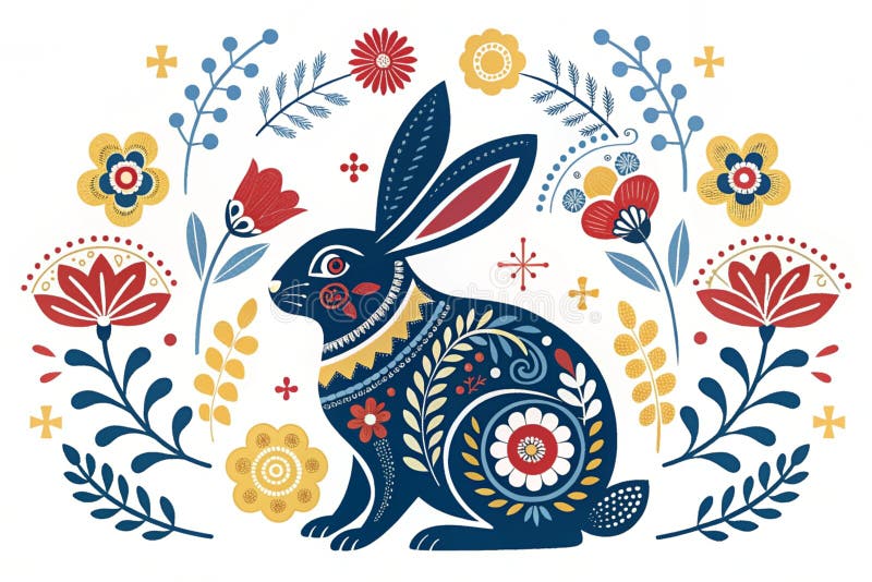 Scandinavian Folk Pattern Rabbit - Generated by Ai Stock Illustration ...