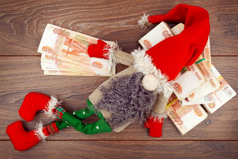 Scandinavian Gnome Laying on the Stacks of Russian Rubles Stock Photo ...