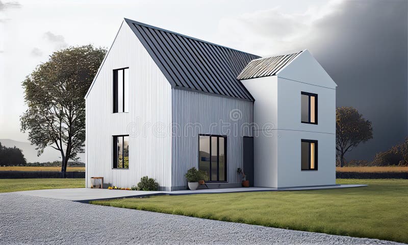 Scandinavian House in Modern Design, Generative AI Stock Illustration ...