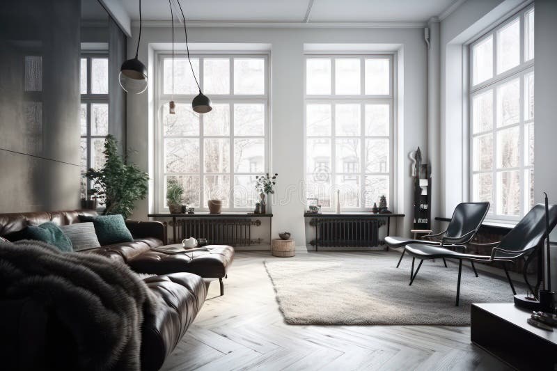 Scandinavian Living Room Interior. Generative AI Stock Illustration ...