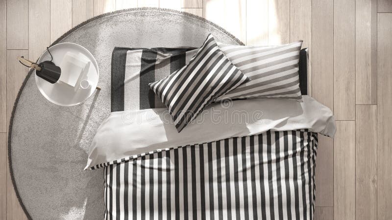 Scandinavian Minimalist Bedroom, Bed with Side Table Top View, C Stock ...