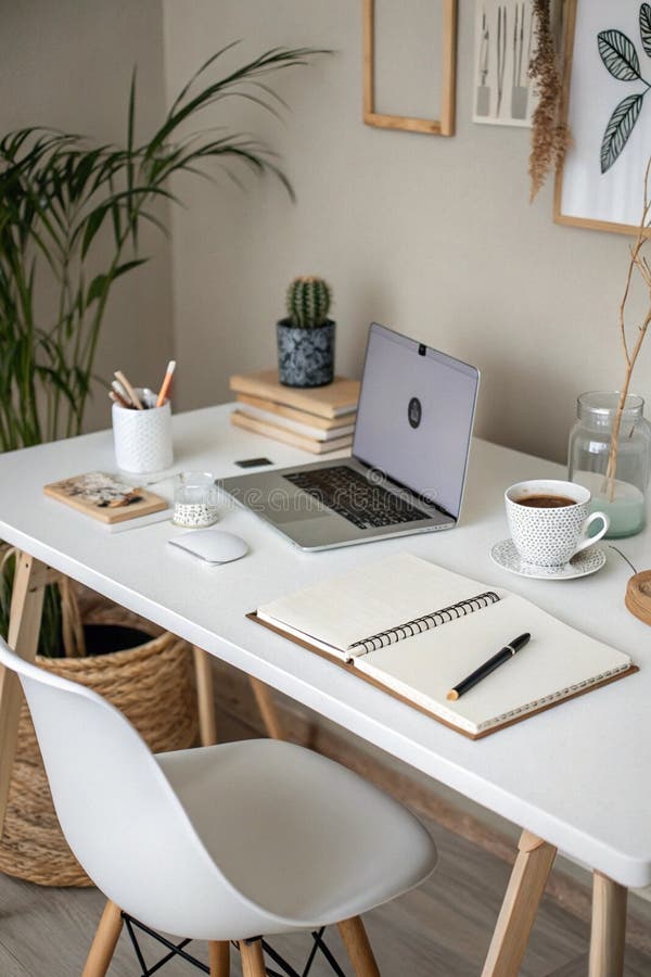 Scandinavian Minimalist Working Desk Line Art Stock Illustration ...