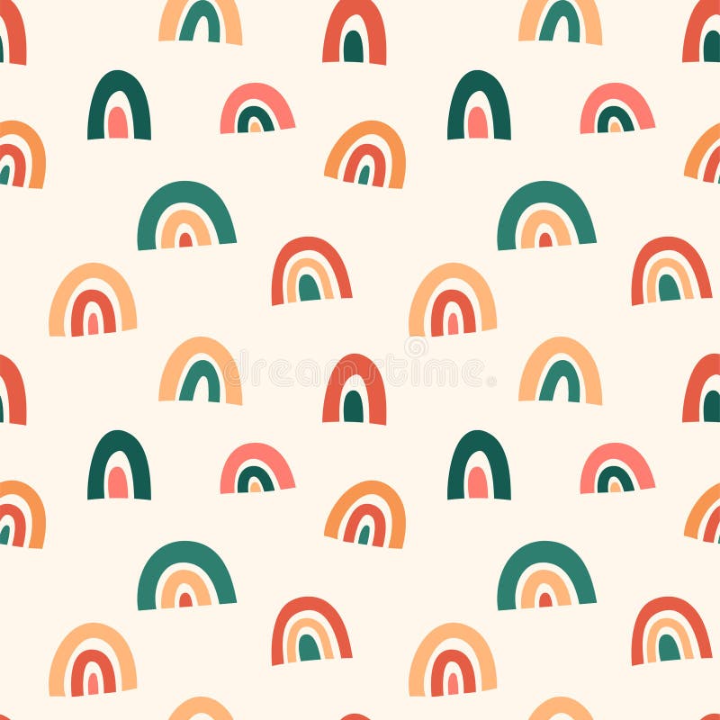 Scandinavian Rainbow Seamless Pattern, Simple Doodle Vector Background ...