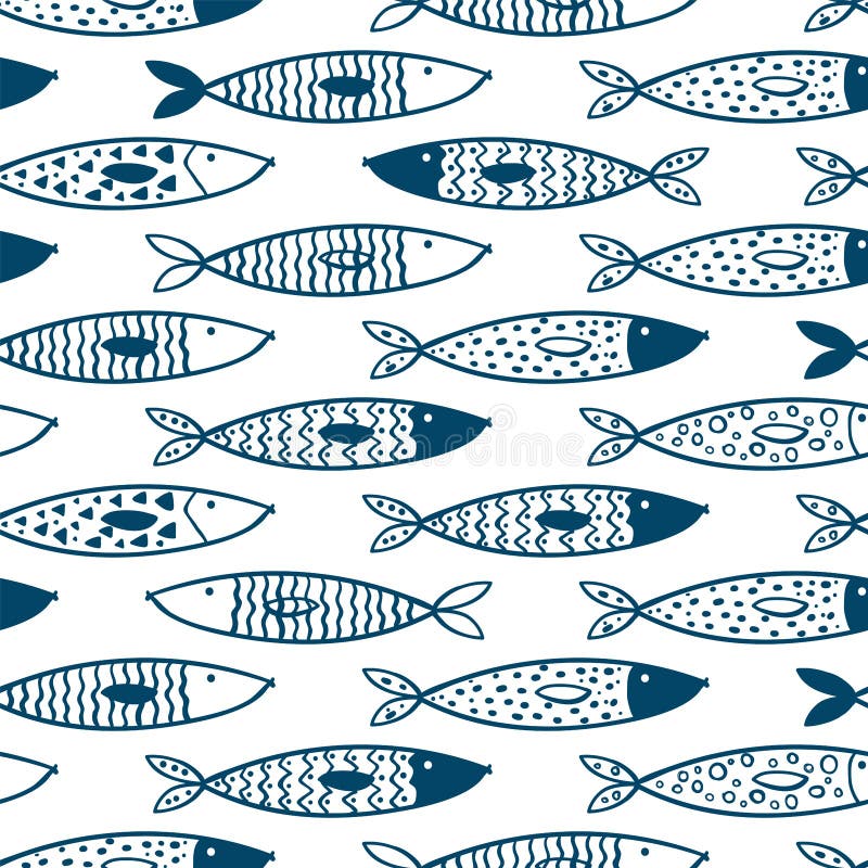 Scandinavian Seamless Pattern with Vector Decorative Tuna Fish Stock ...