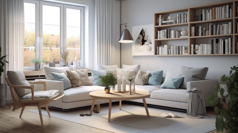 Scandinavian Studio Apartment. Interior Design of Modern Living Room ...