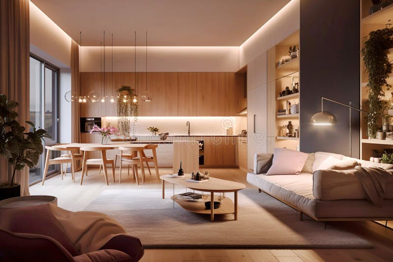 Scandinavian Studio Apartment, Living Room and Kitchen. Interior Design ...