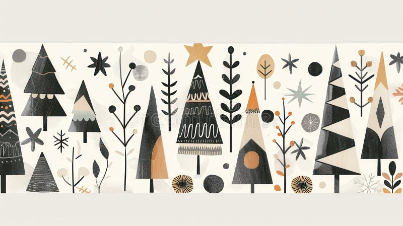 Scandinavian Style Christmas Border Design with Geometric Patterns and ...