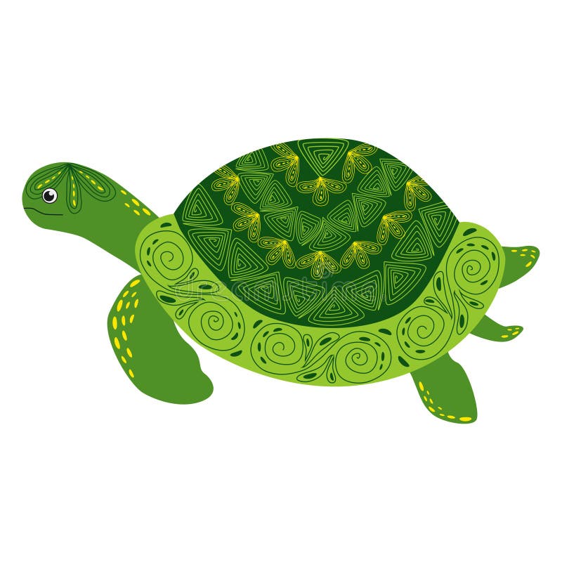 Scandinavian Style Green Turtle with Hand Painted Shell Pattern Hand ...