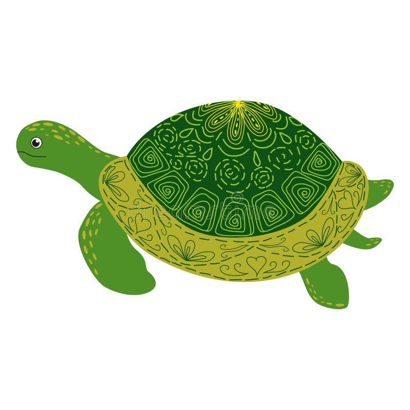 Scandinavian Style Green Turtle with Hand Painted Shell Pattern Hand ...