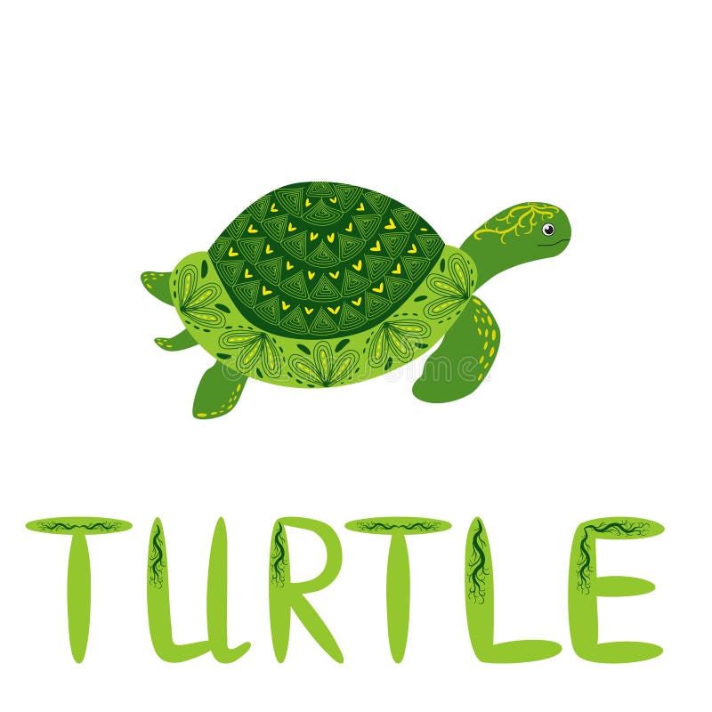 Scandinavian Style Green Turtle with Shell Hand Painted Pattern Hand ...