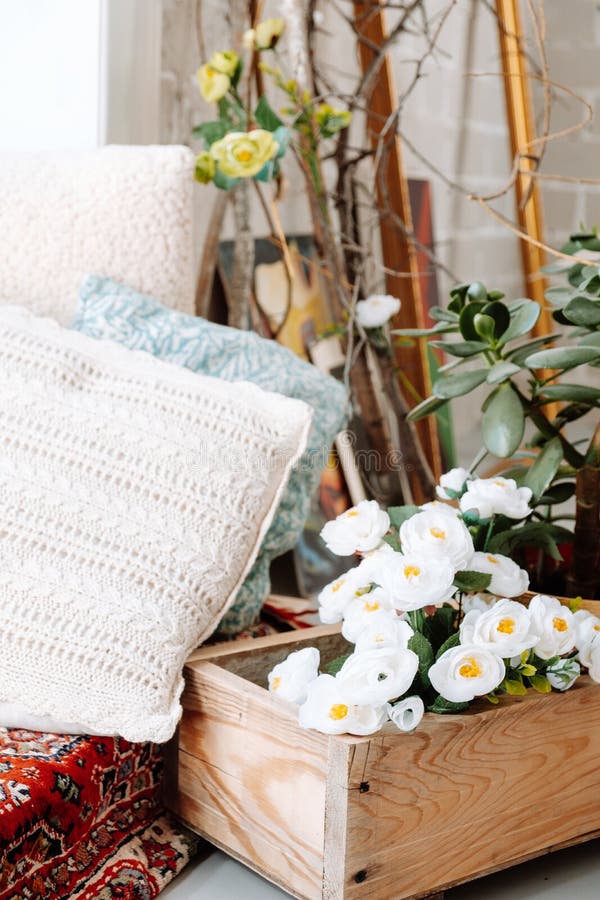 Scandinavian Style Hipster Interior, Cozy Loft Room. Stock Photo ...