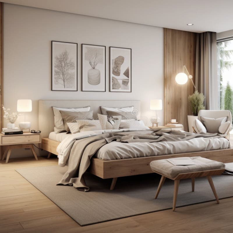 Scandinavian Style Interior Design of Modern Bedroom Stock Illustration ...