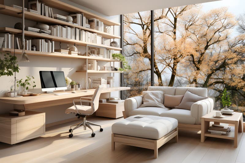 Scandinavian Style Interior Design of Modern Study Room. Ia Generated ...