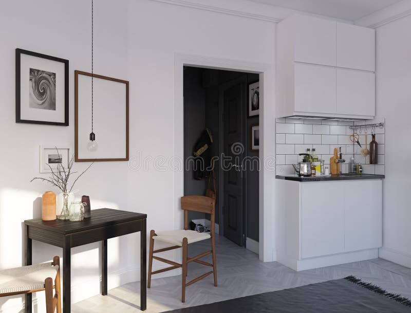 Scandinavian Style Kitchen Design. Stock Illustration - Illustration of ...