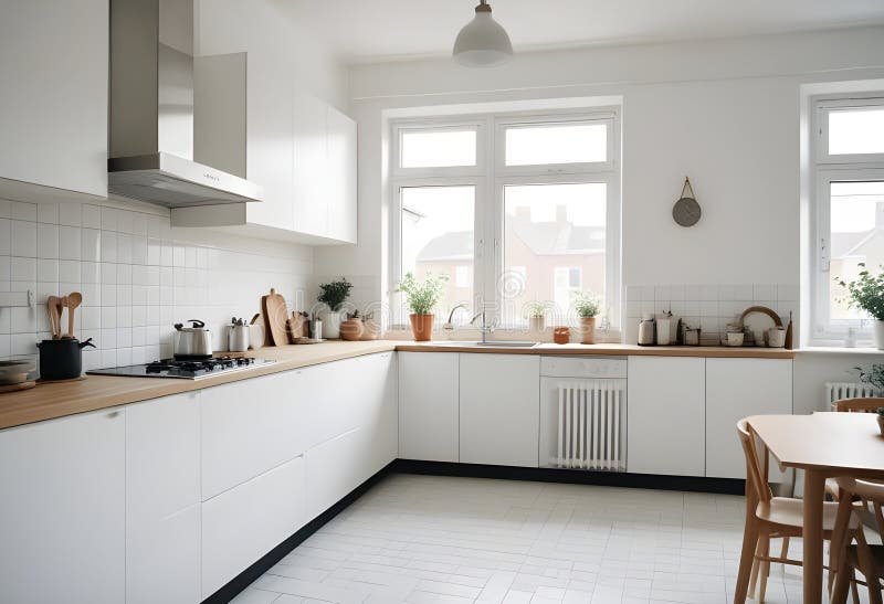 Scandinavian-Style Kitchen with Natural Wood Elements Stock ...