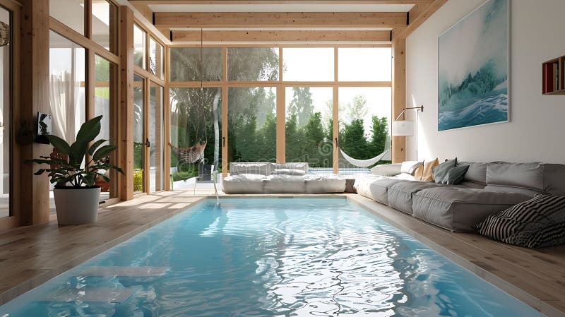 Scandinavian-Style Living Room with Pool Stock Illustration ...