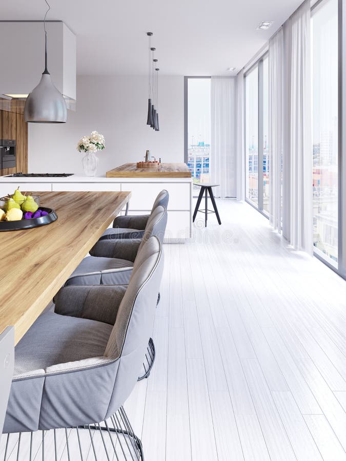 Scandinavian Styled Dining Room and Open Plan Kitchen with City Outlook ...