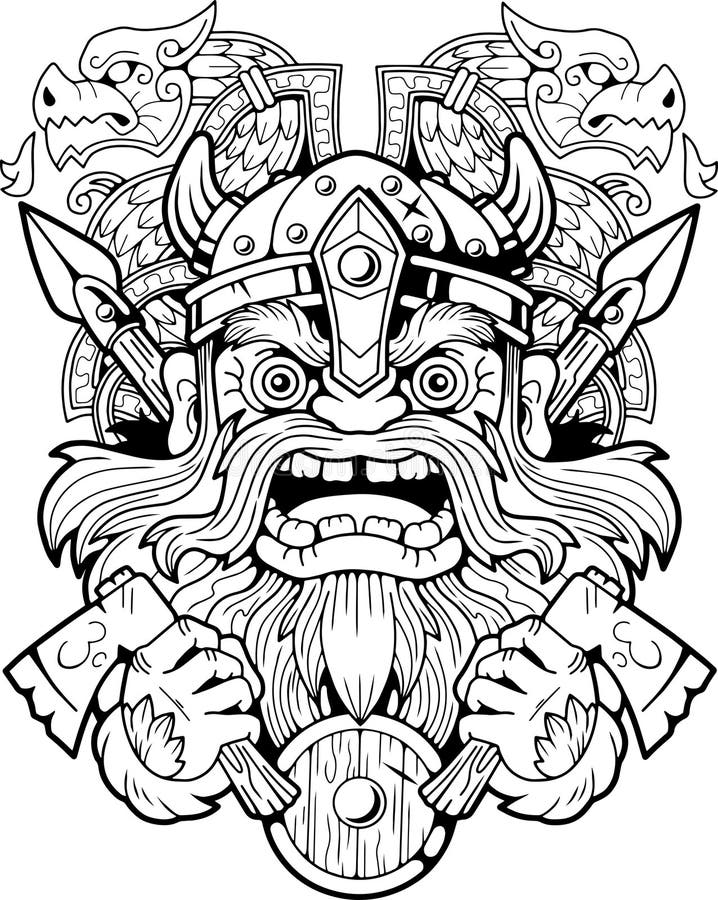 Scandinavian Viking, Outline Illustration Design Stock Vector ...