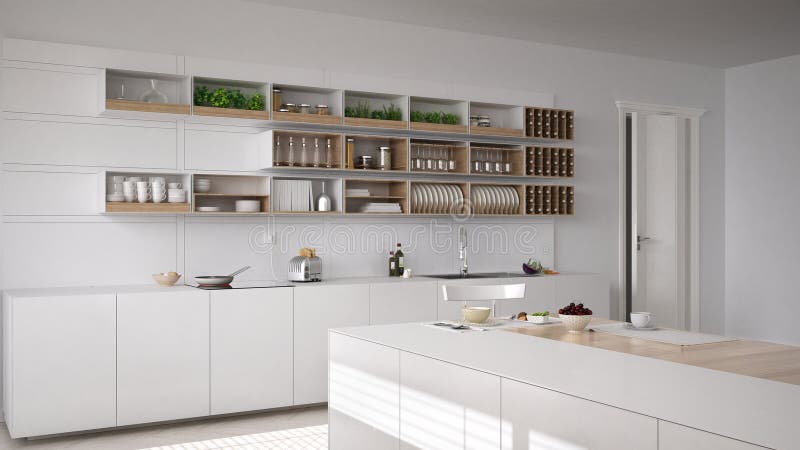 Scandinavian White Kitchen, Minimalistic Interior Stock Photo - Image ...