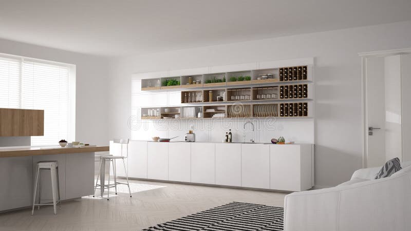 Scandinavian White Kitchen, Minimalistic Interior Stock Photo - Image ...