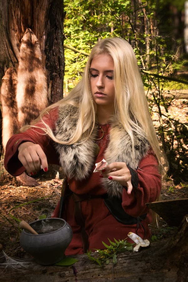Scandinavian Witch Pythoness Cooking Potion Stock Image - Image of ...