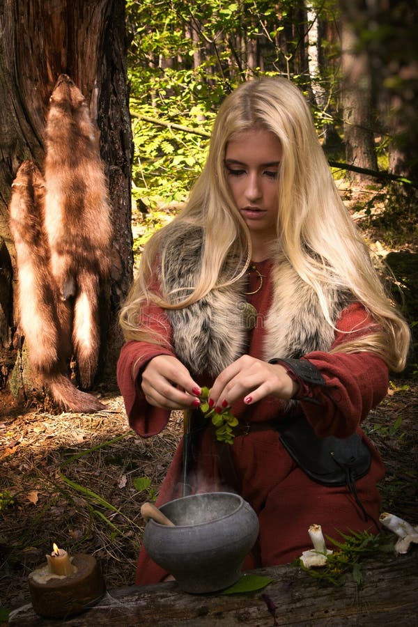 Scandinavian Witch Pythoness Cooking Potion Stock Image - Image of ...