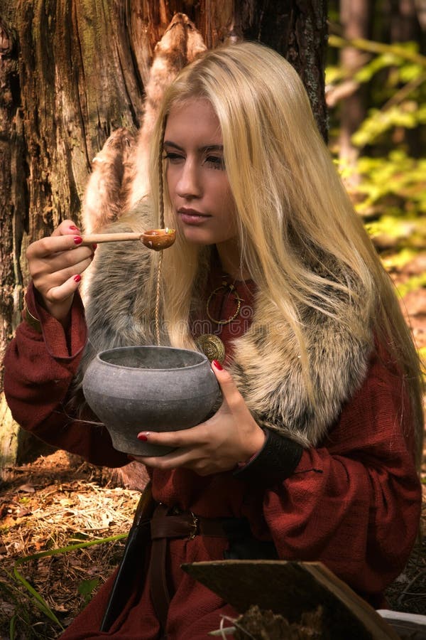 Scandinavian Witch Pythoness Cooking Potion Stock Image - Image of ...