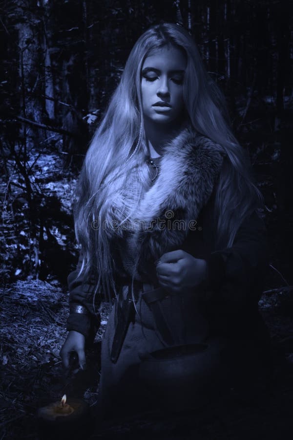 Scandinavian Witch Pythoness Cooking Potion Stock Image - Image of ...