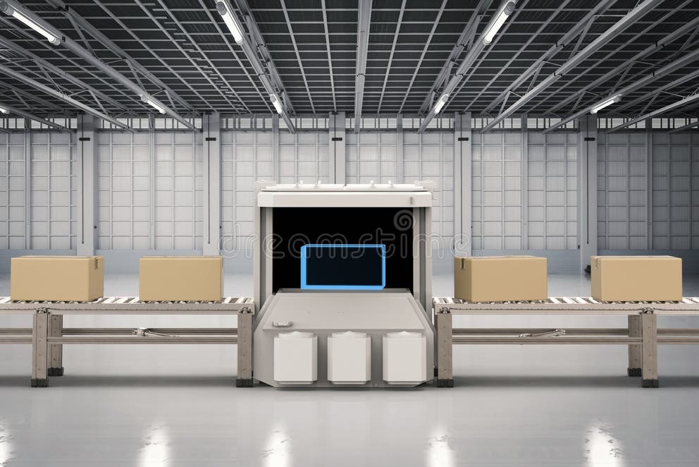 Scanner Machine with Carton Box Stock Illustration - Illustration of ...