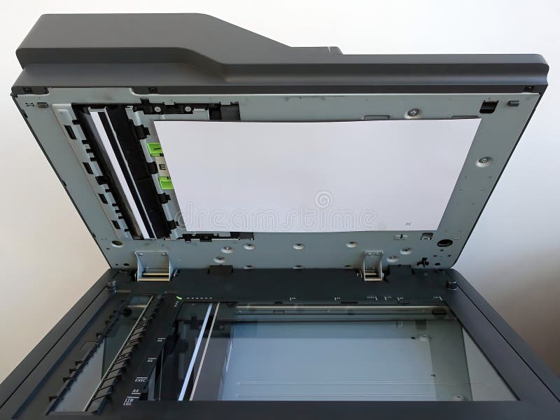 Scanner with Open Lid, Glass Area Surface Visible with Measure Notes ...