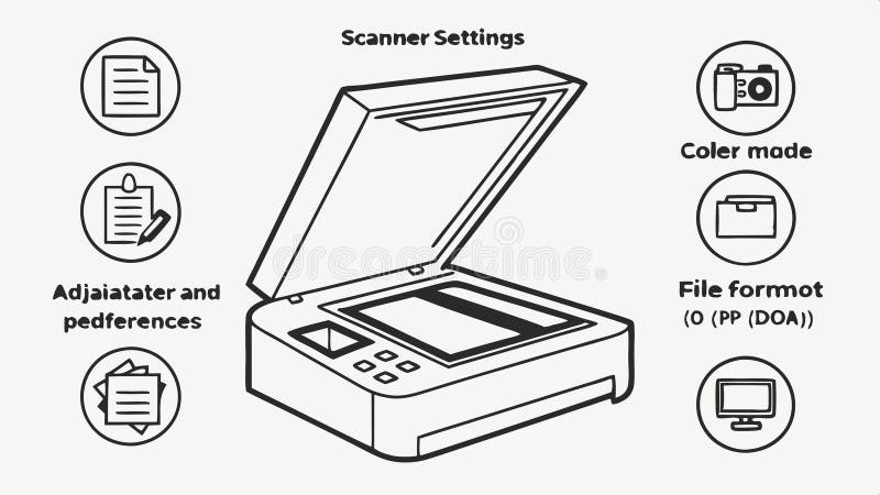 Scanner and Settings Panel, Document Scanning and Digital Tools Vector ...