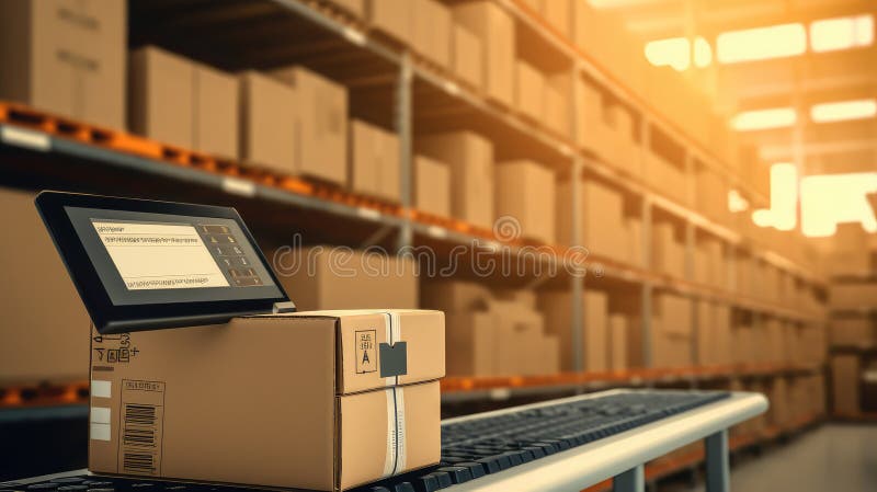 Scanner Warehouse with Boxes Stock Illustration - Illustration of ...