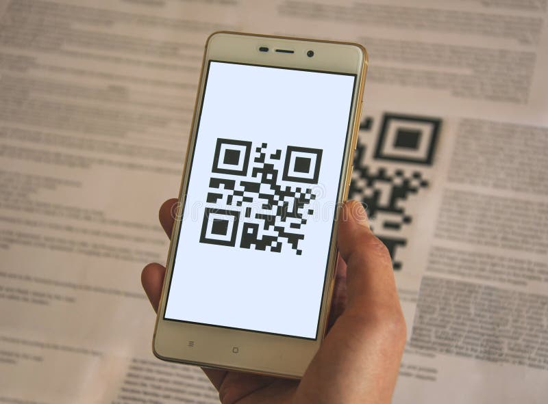Man Hand Scanning Qr Code from the Tablet Using Mobile Phone. Stock ...