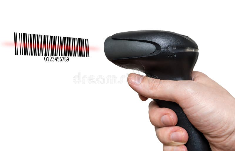 Scanning Barcode with Bar Code Reader Isolated on White Background ...