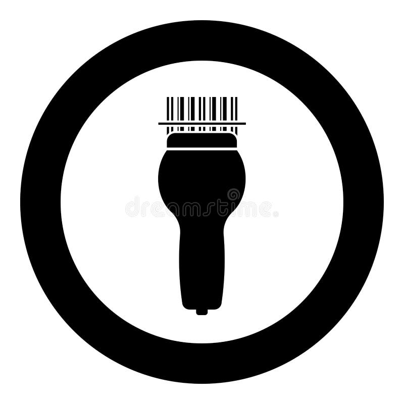 Scanning Barcode with Hand Scanner Icon in Circle Round Black Color ...