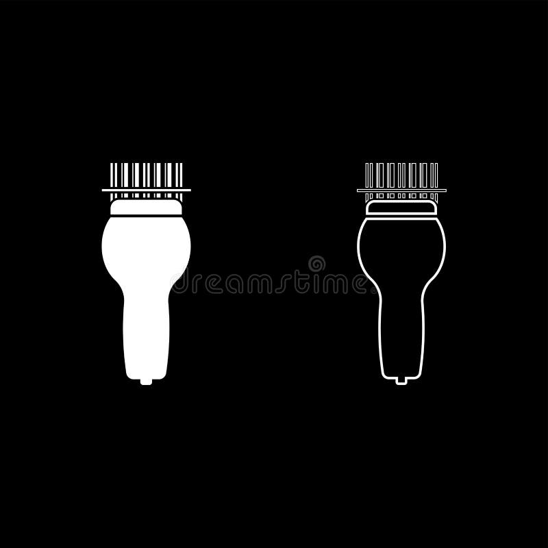 Scanning Barcode with Hand Scanner Icon Outline Set White Color Vector ...
