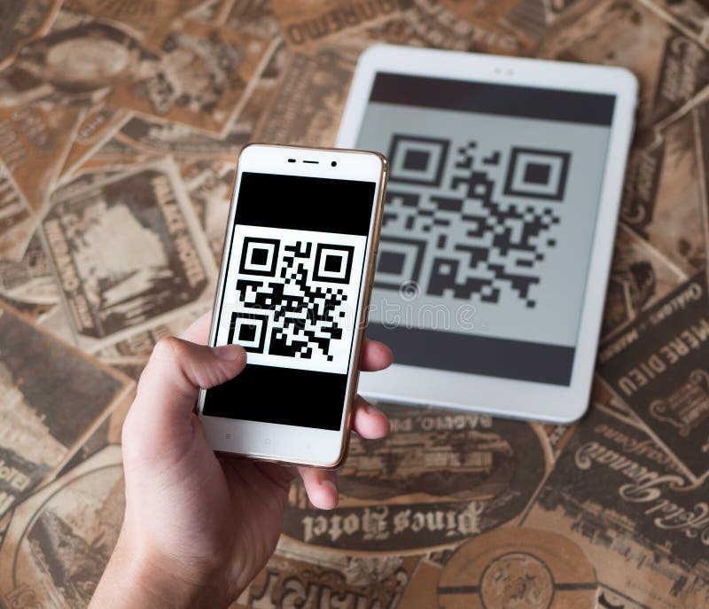 Scanning Qr Code from the Tablet. Cashless Purchase Stock Photo - Image ...