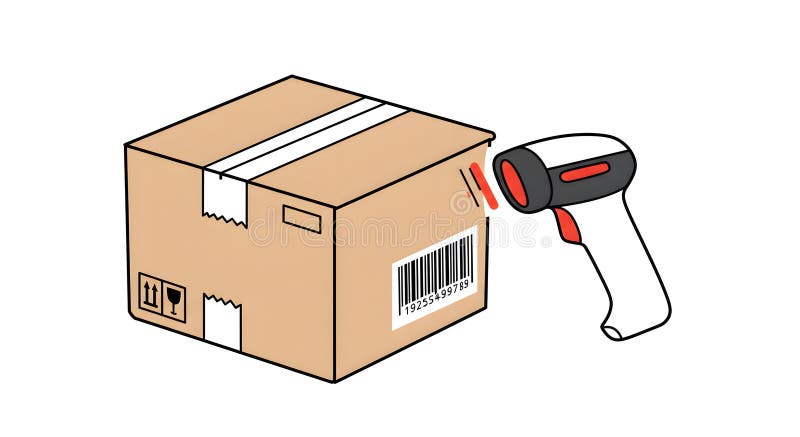 Scanning a Cardboard Box with a Barcode Scanner in a Delivery Process ...