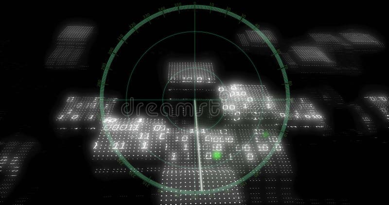 Scanning Digital Landscape, Radar Screen with Animation of Binary Code ...