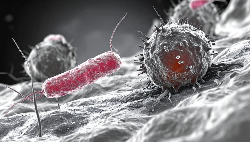 Scanning Electron Microscope or SEM View Shows Bacteria Interacting ...