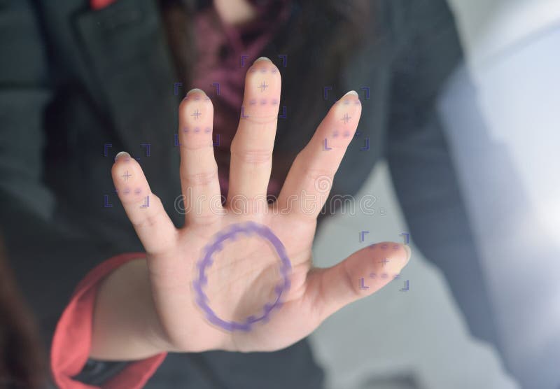 Scanning Hand on a Touch Screen Interface Stock Photo - Image of code ...