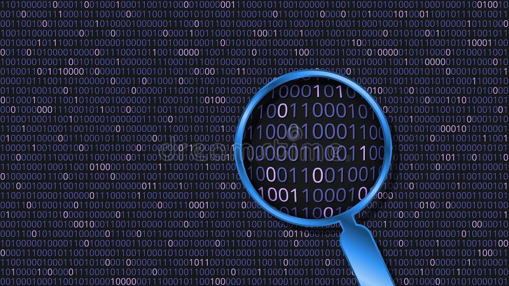 Scanning Inside Binary Code with Magnifying Glass. Stock Vector ...